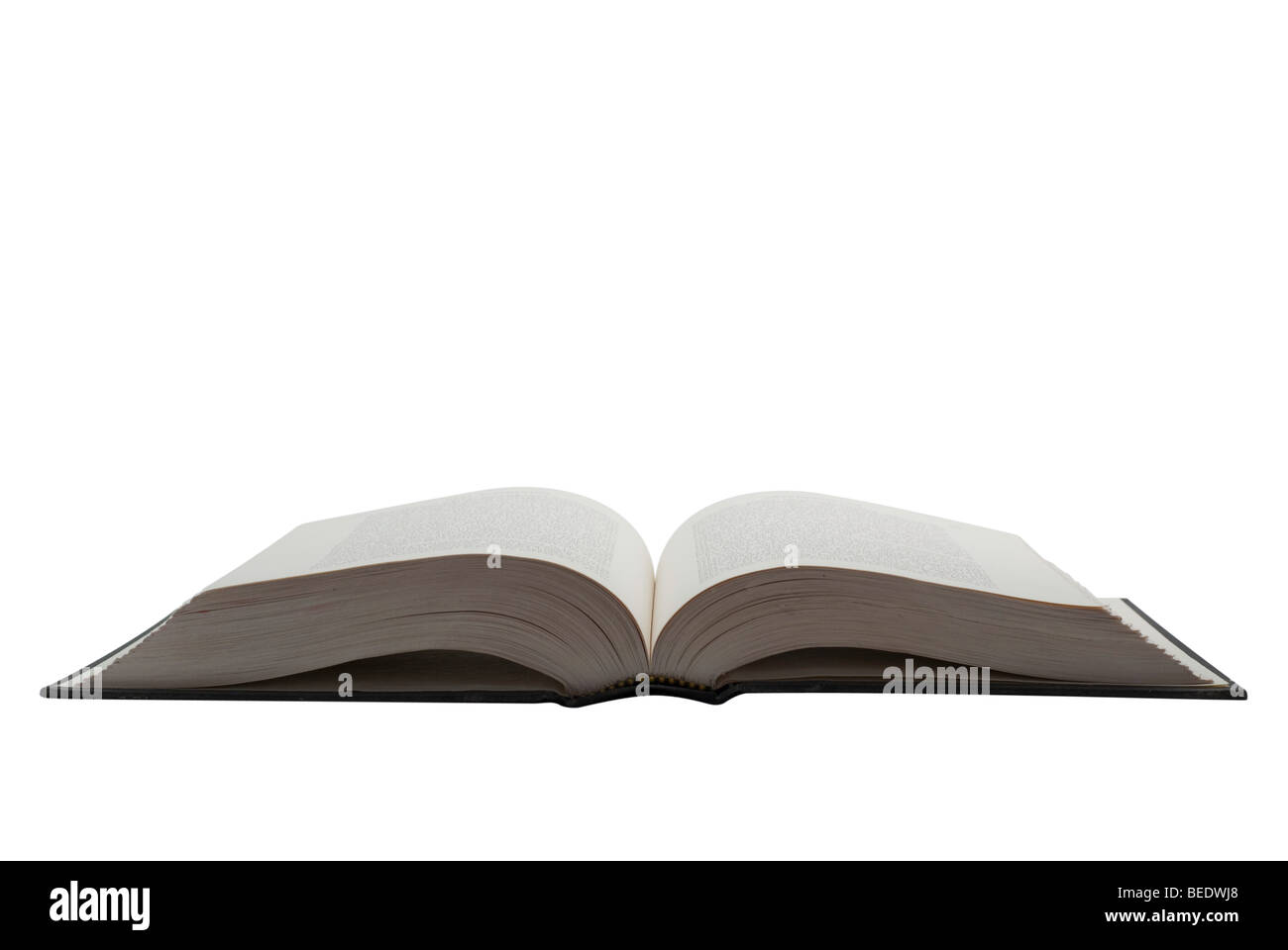 Open hardcover book seen from the front isolated on white background ...