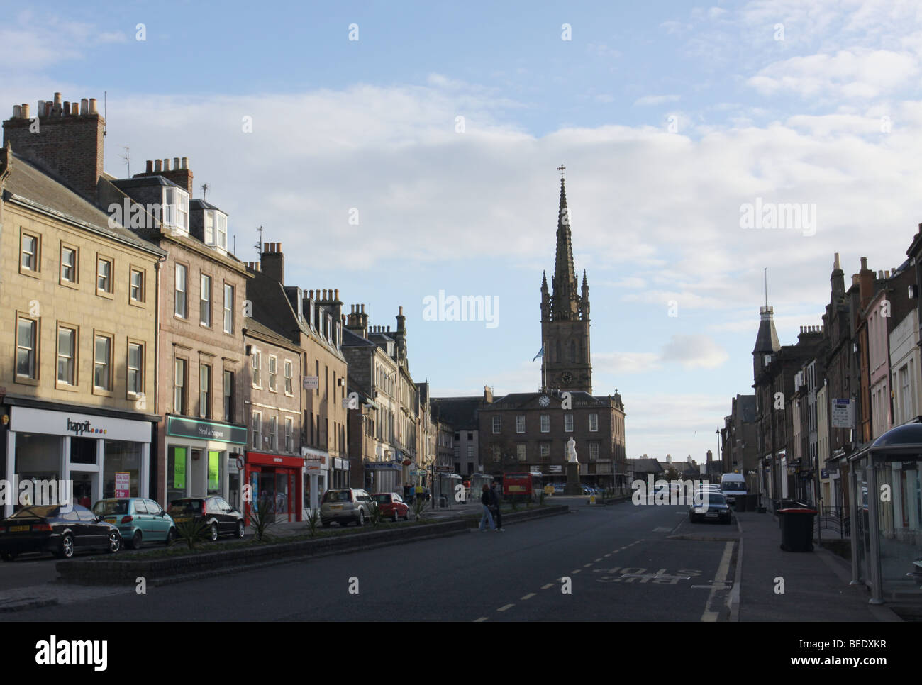 Montrose High Street with spire of The Steeple, Angus Scotland October ...