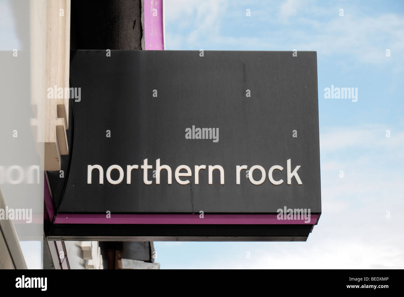 The brand logo of the Northern Rock Building Society on the branch on ...