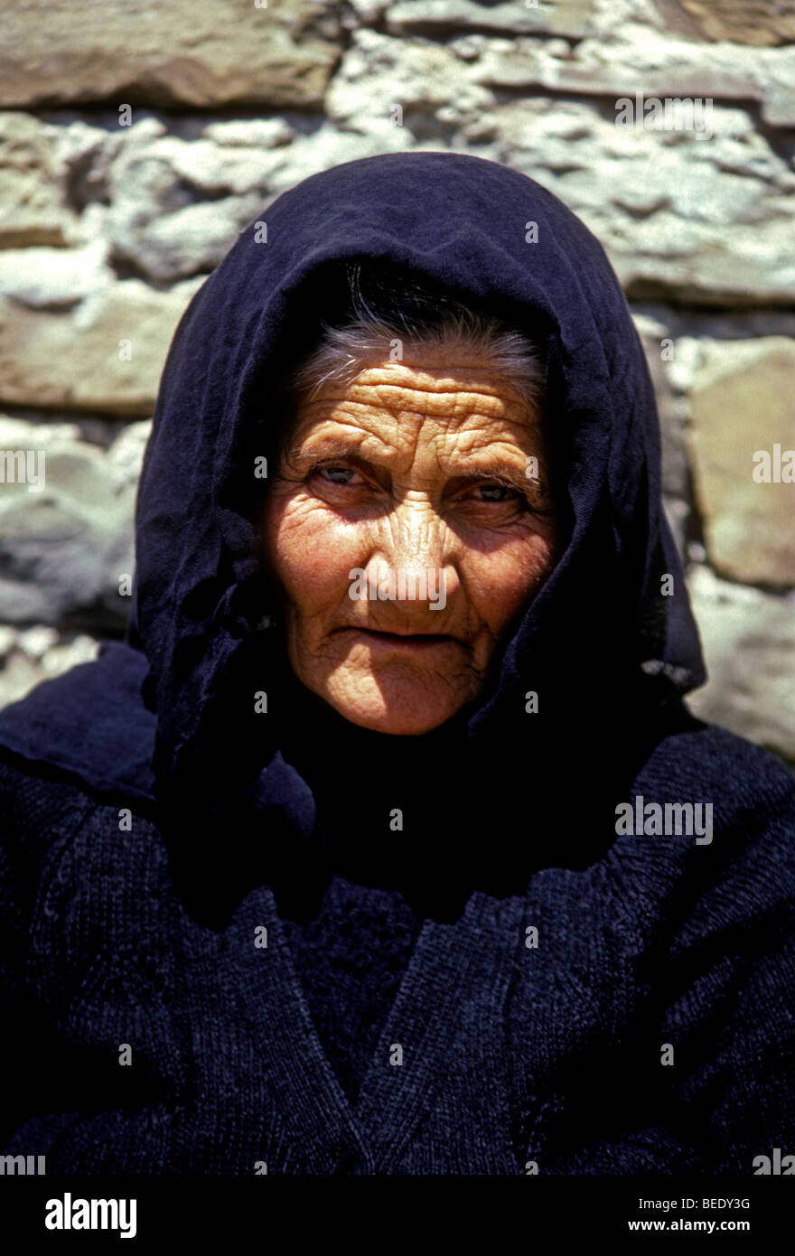 Greek people elderly woman in the village of Tsepelevo in the Zagoria ...