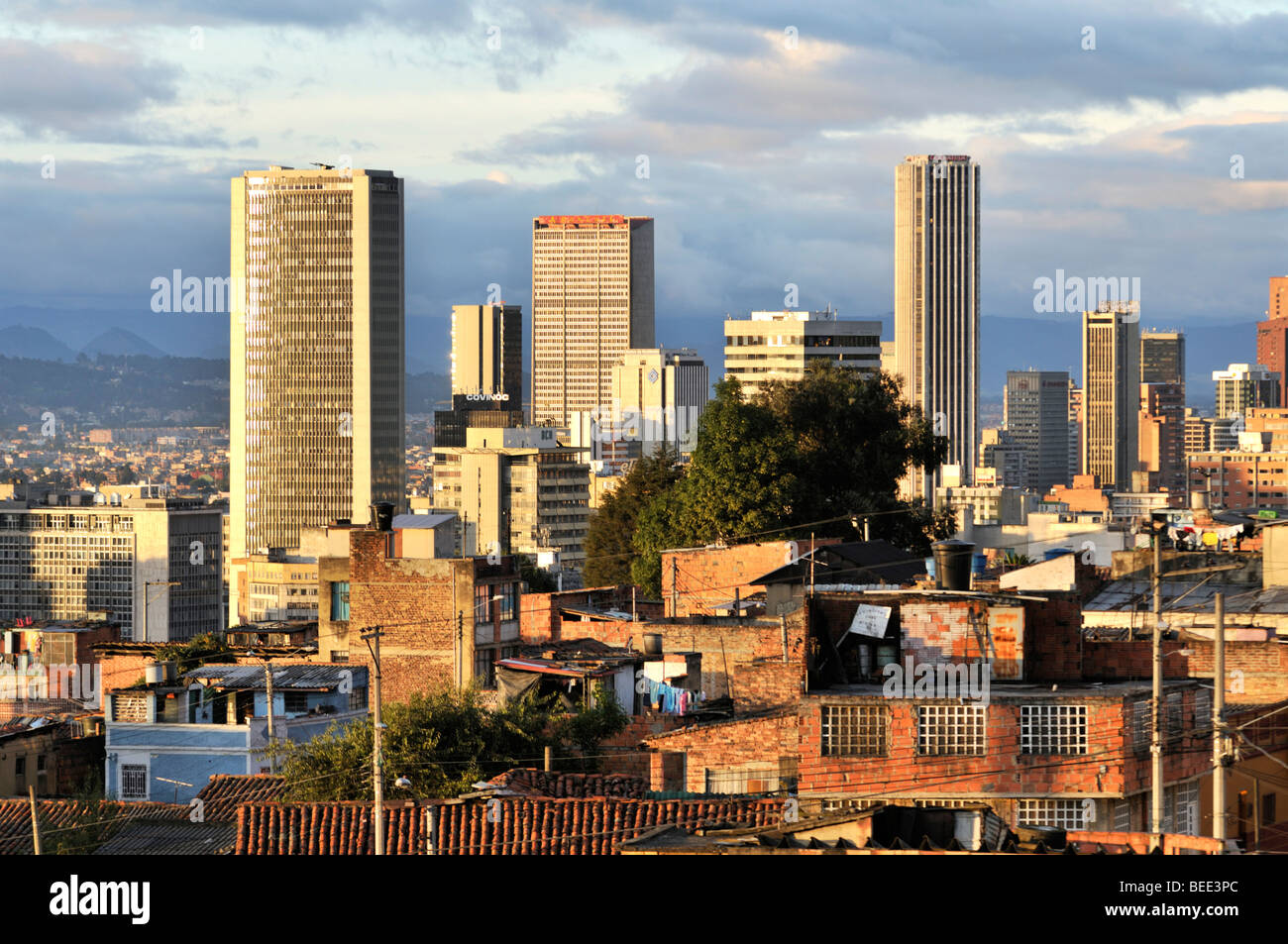 View over the city centre in the evening light, Bogotá, Colombia, South ...