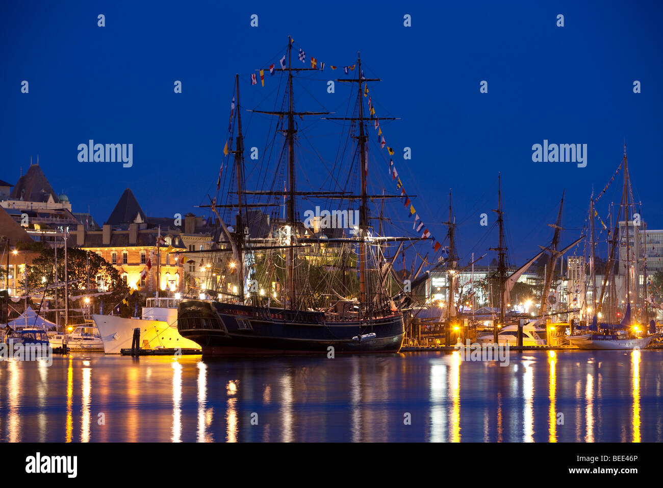 The night of the Tall Ships Festival in the Inner Harbour of Victoria ...