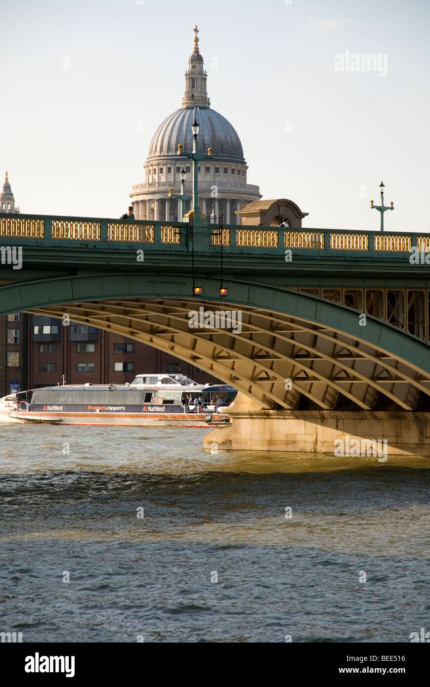 Southwark Bridge across the river Thames and St Paul's Cathedral from ...