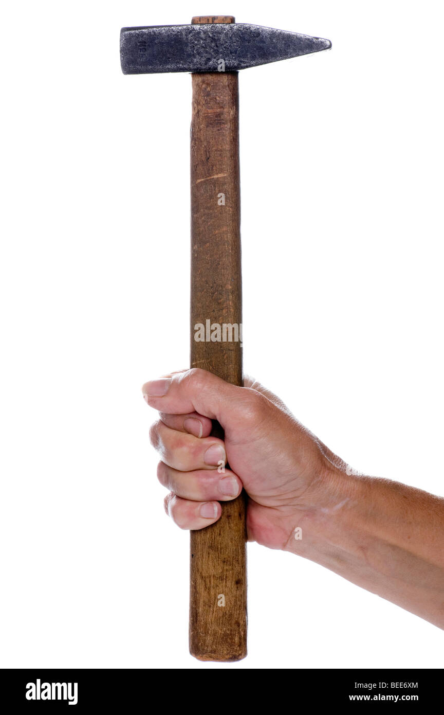 object on white - isolated hammer in hand Stock Photo - Alamy