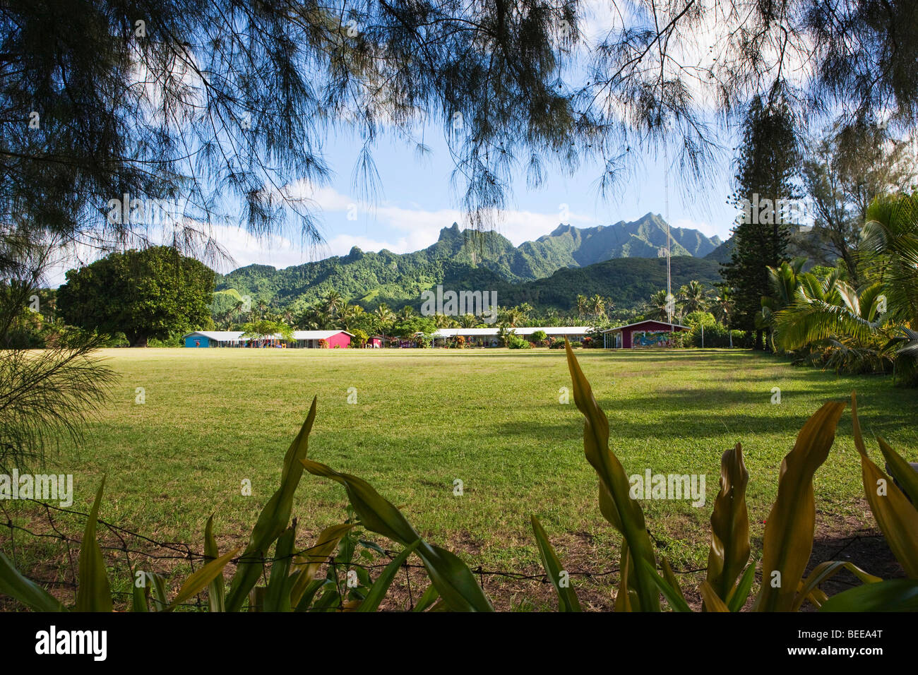 A school in Rarotonga in The Cook Islands in The South Pacific Stock ...