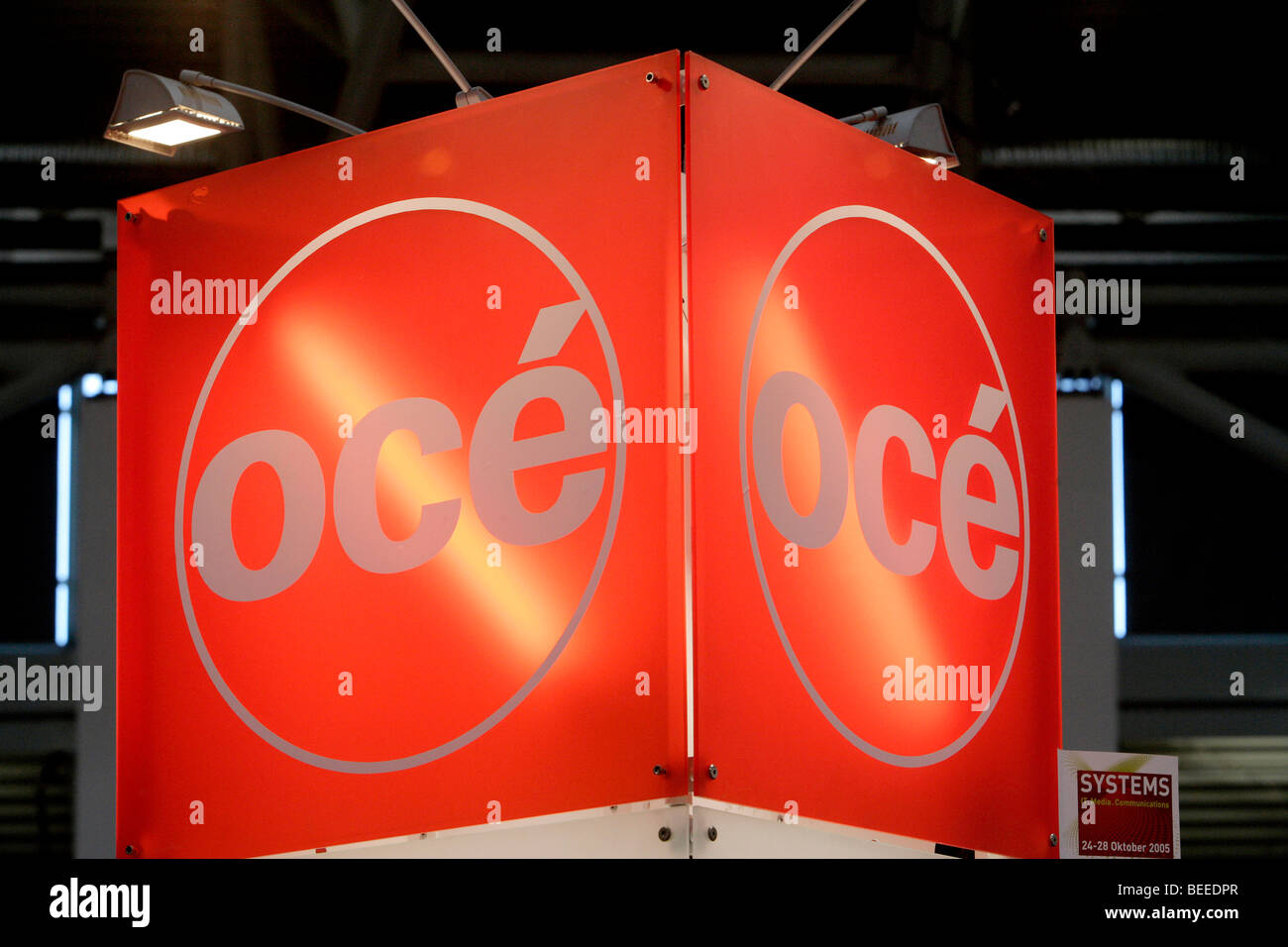 Logo at the trade fair stand of the print machine producing company OCE ...