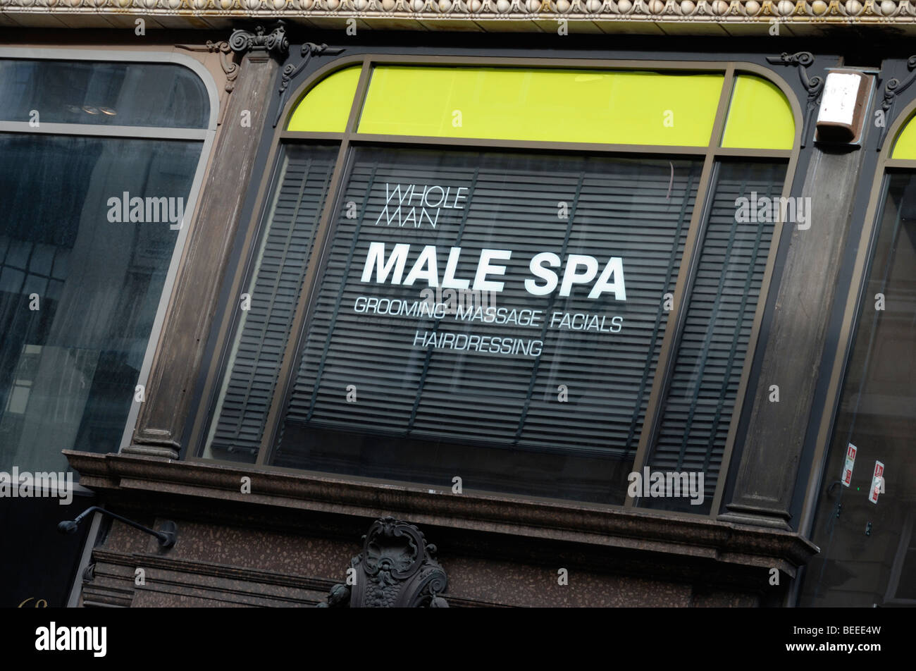 Male Spa sign on shop window Stock Photo - Alamy