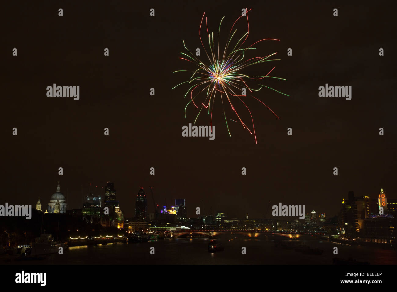 The view from Waterloo Bridge during... The Thames Festival fireworks ...