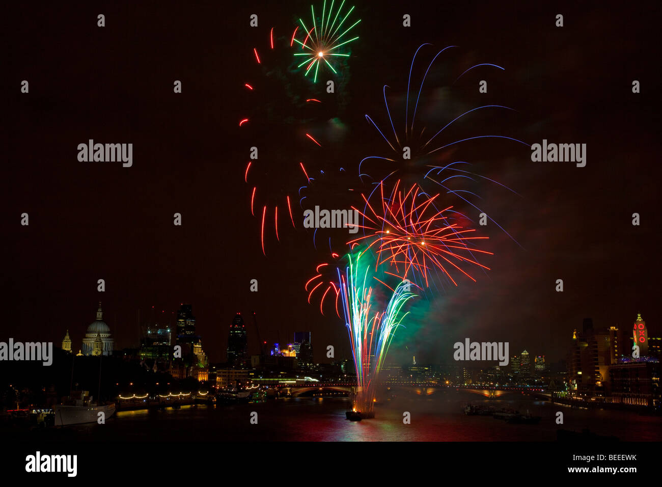 The view from Waterloo Bridge during... The Thames Festival fireworks ...