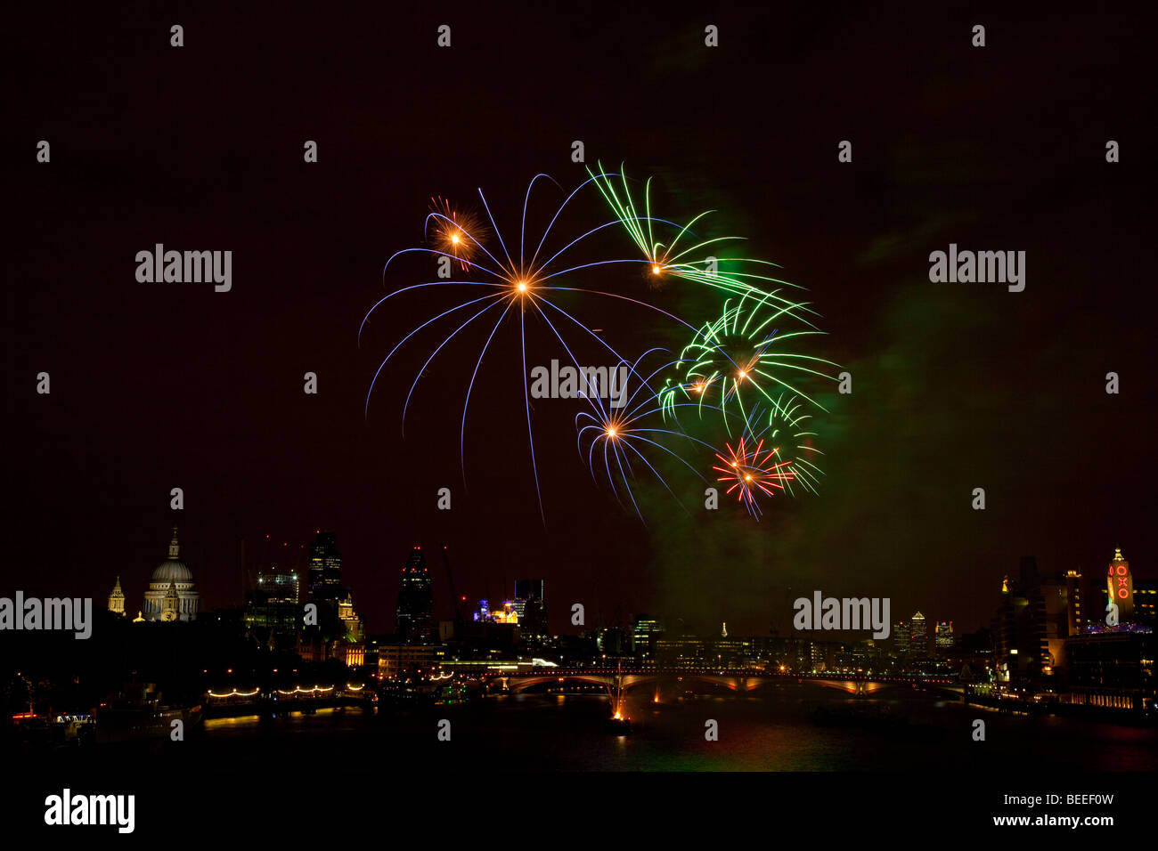 The view from Waterloo Bridge during... The Thames Festival fireworks ...