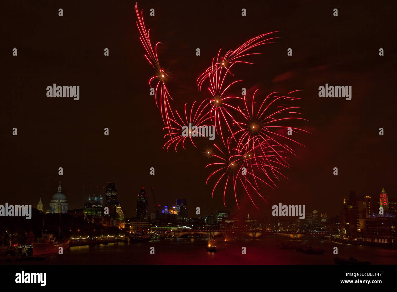 The view from Waterloo Bridge during... The Thames Festival fireworks ...