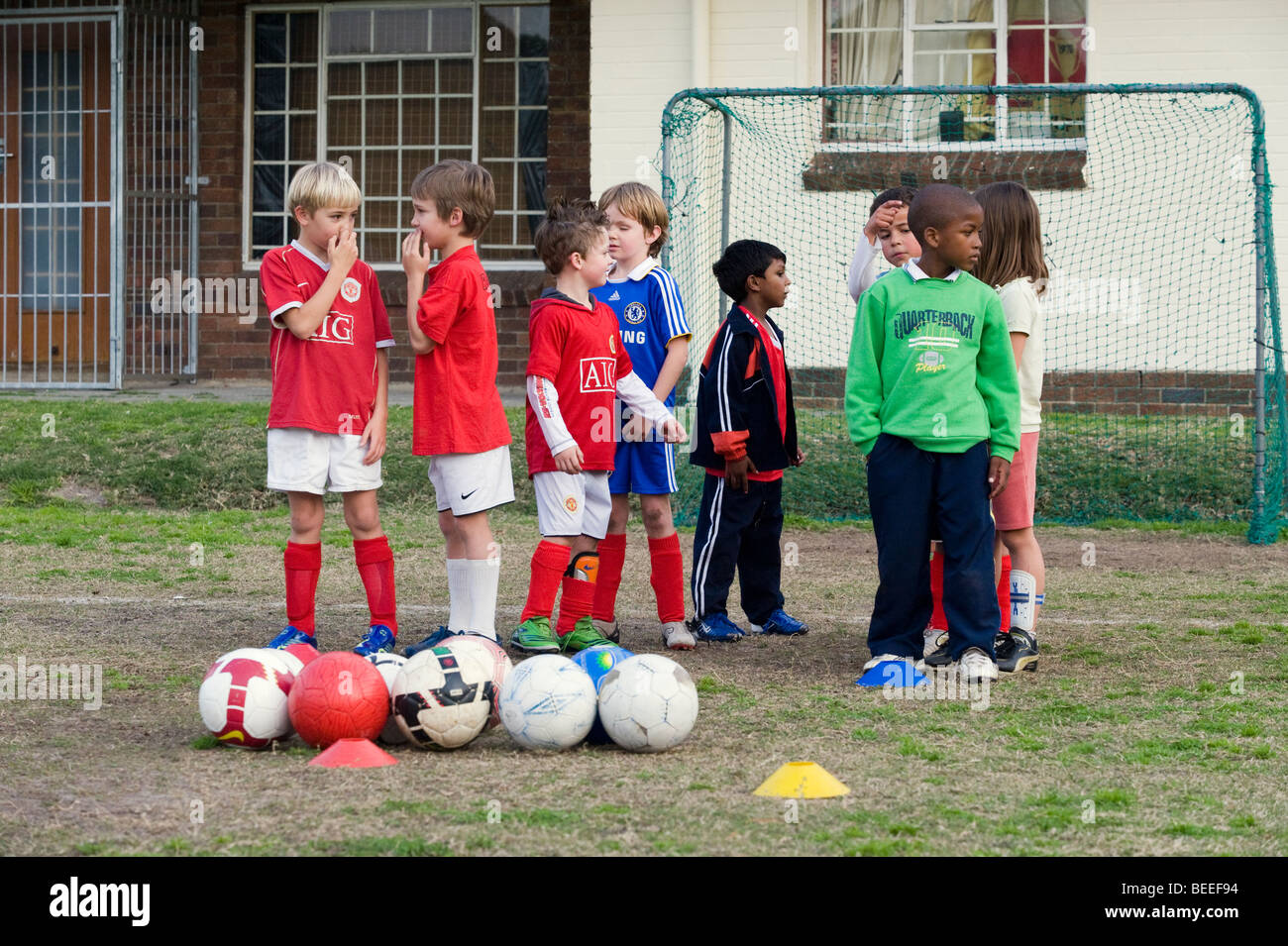 Under 9 children soccer team during a training session, Cape Town ...
