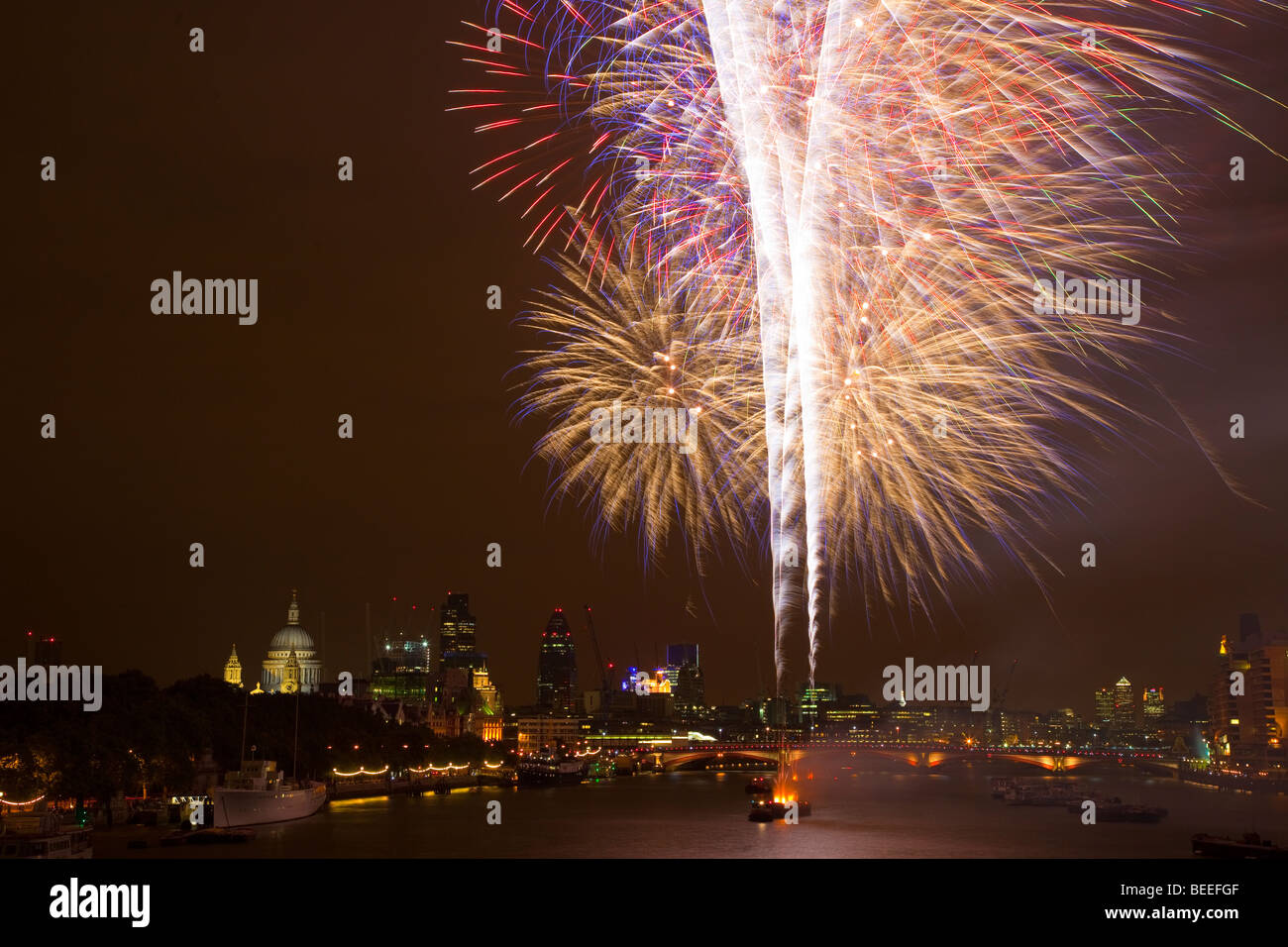 The view from Waterloo Bridge during... The Thames Festival fireworks ...