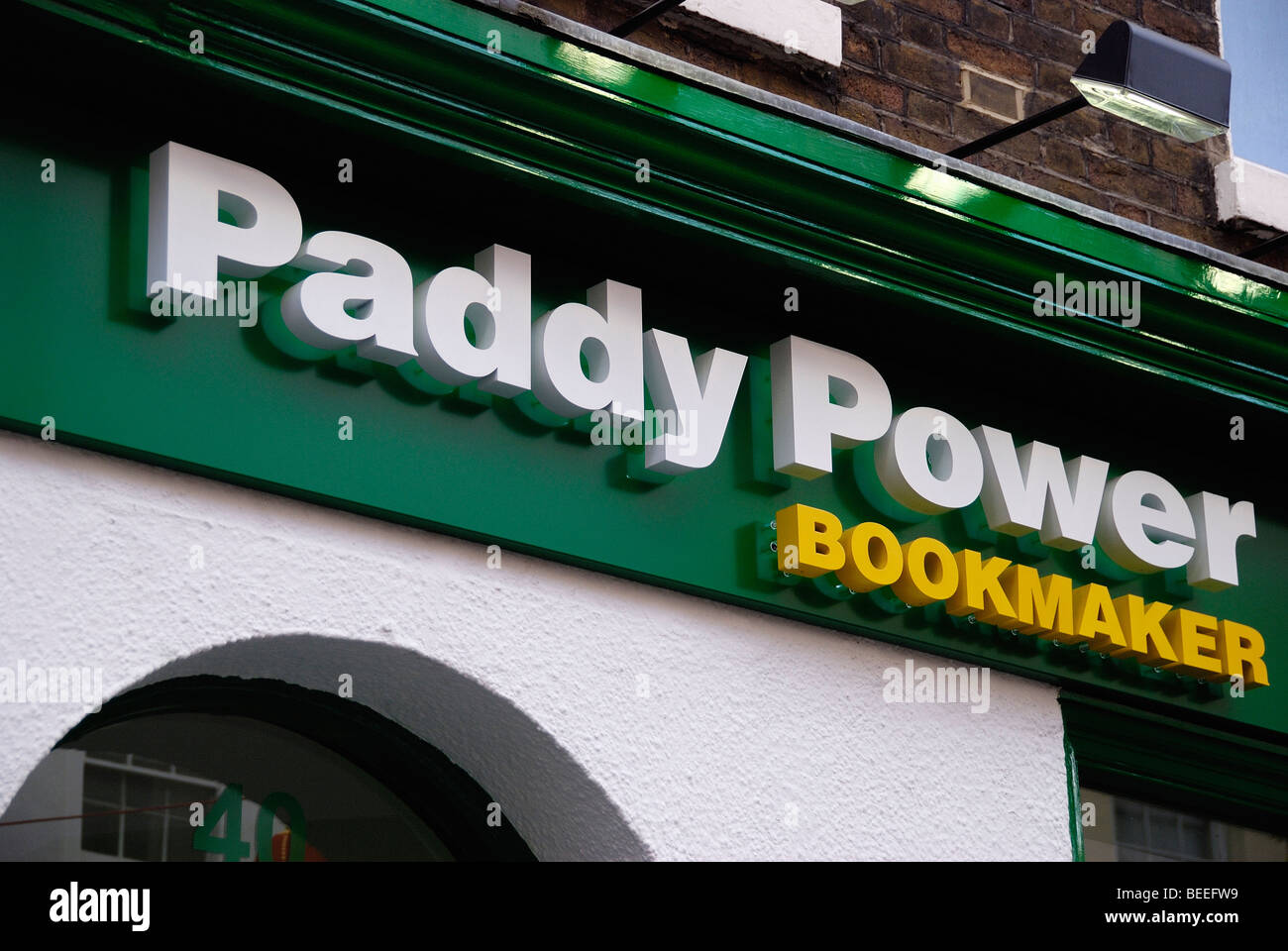Paddy Power bookmaker sign Stock Photo - Alamy