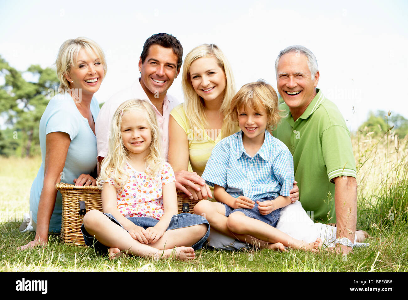 Family having picnic in countryside Stock Photo - Alamy