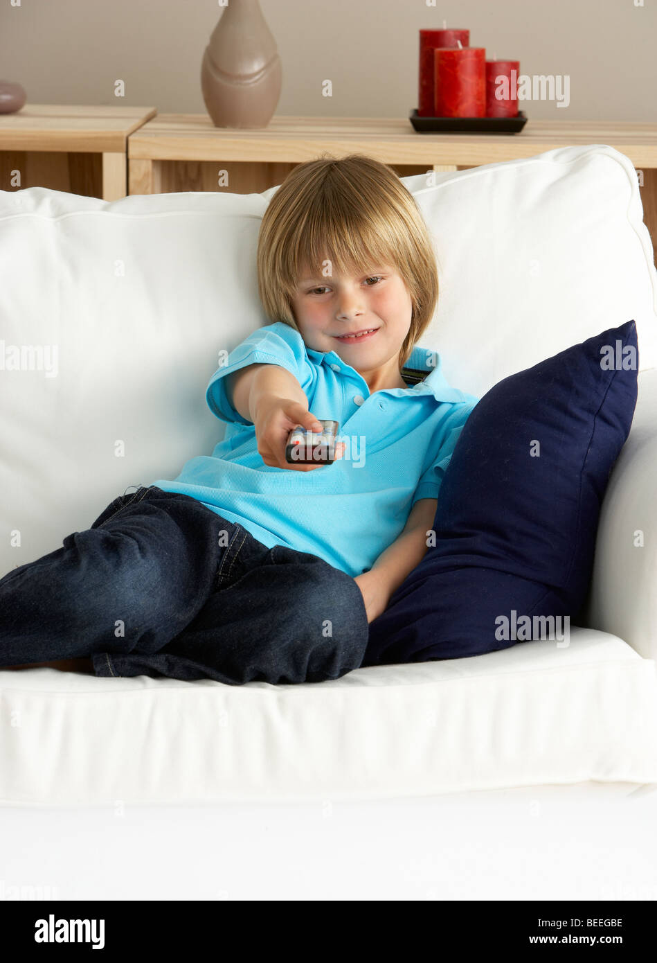 Young Boy Watching Television at Home Stock Photo - Alamy