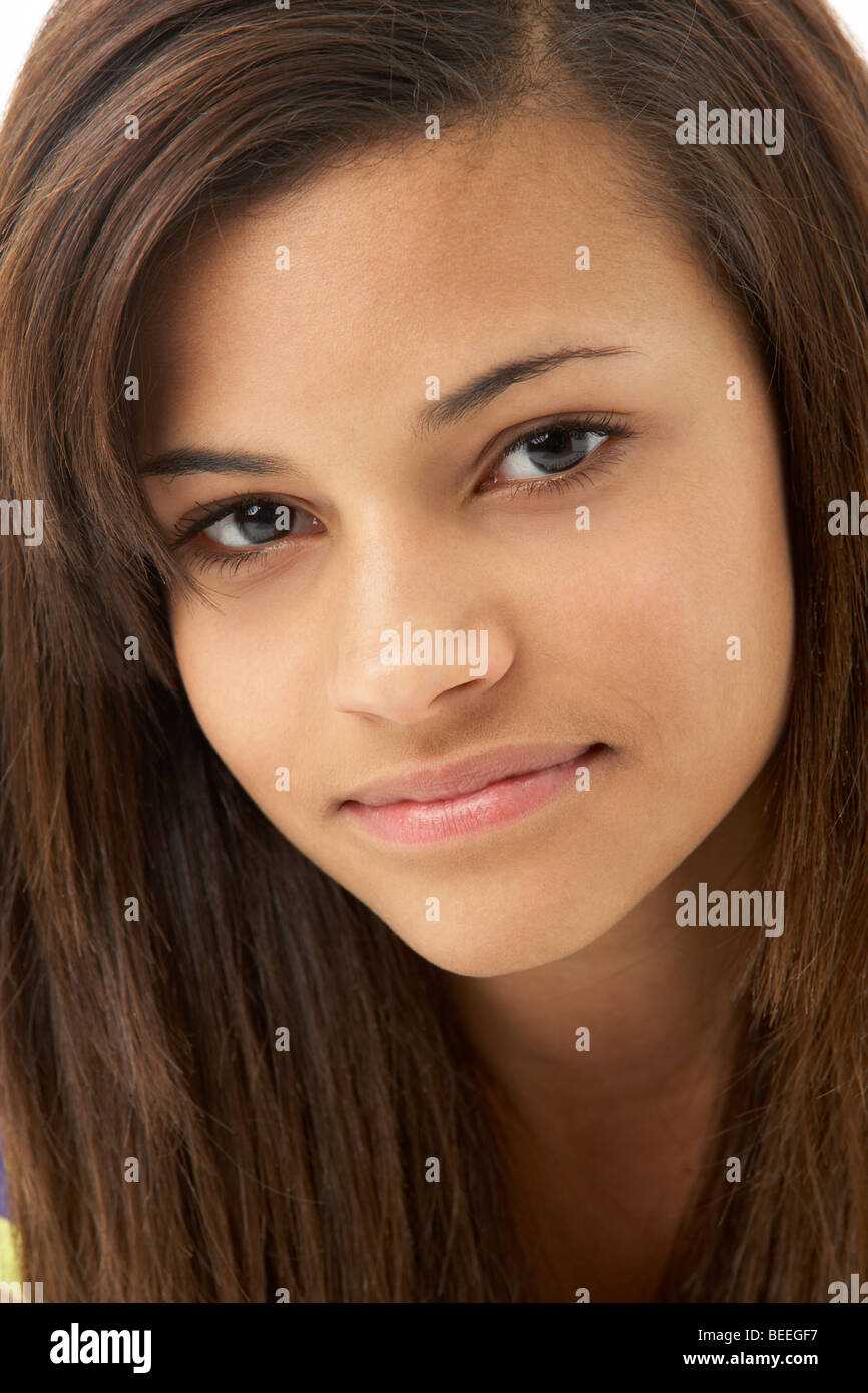 Studio Portrait of Smiling Teenage Girl Stock Photo - Alamy Studio Portrait of Smiling Teenage Girl Stock Photo - Alamy