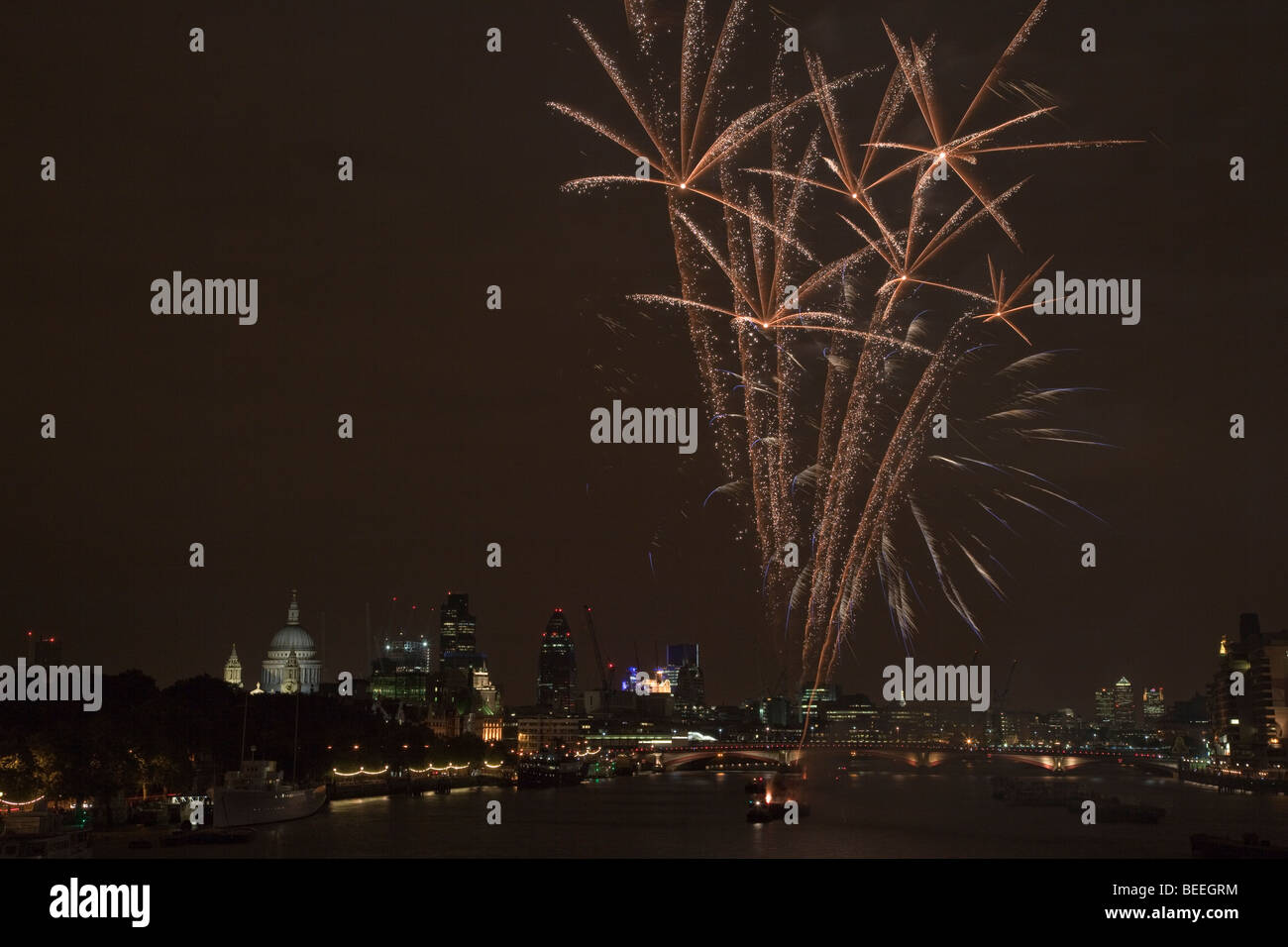 The view from Waterloo Bridge during... The Thames Festival fireworks ...