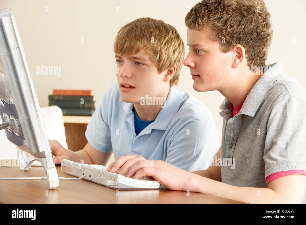Two Teenage Boys on Computer at Home Stock Photo - Alamy