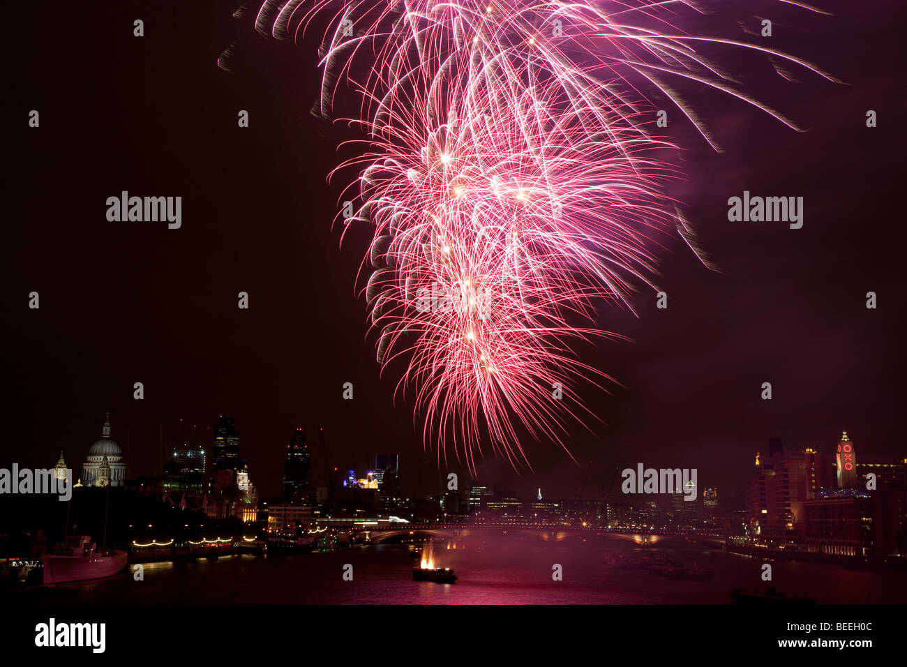 The view from Waterloo Bridge during... The Thames Festival fireworks ...