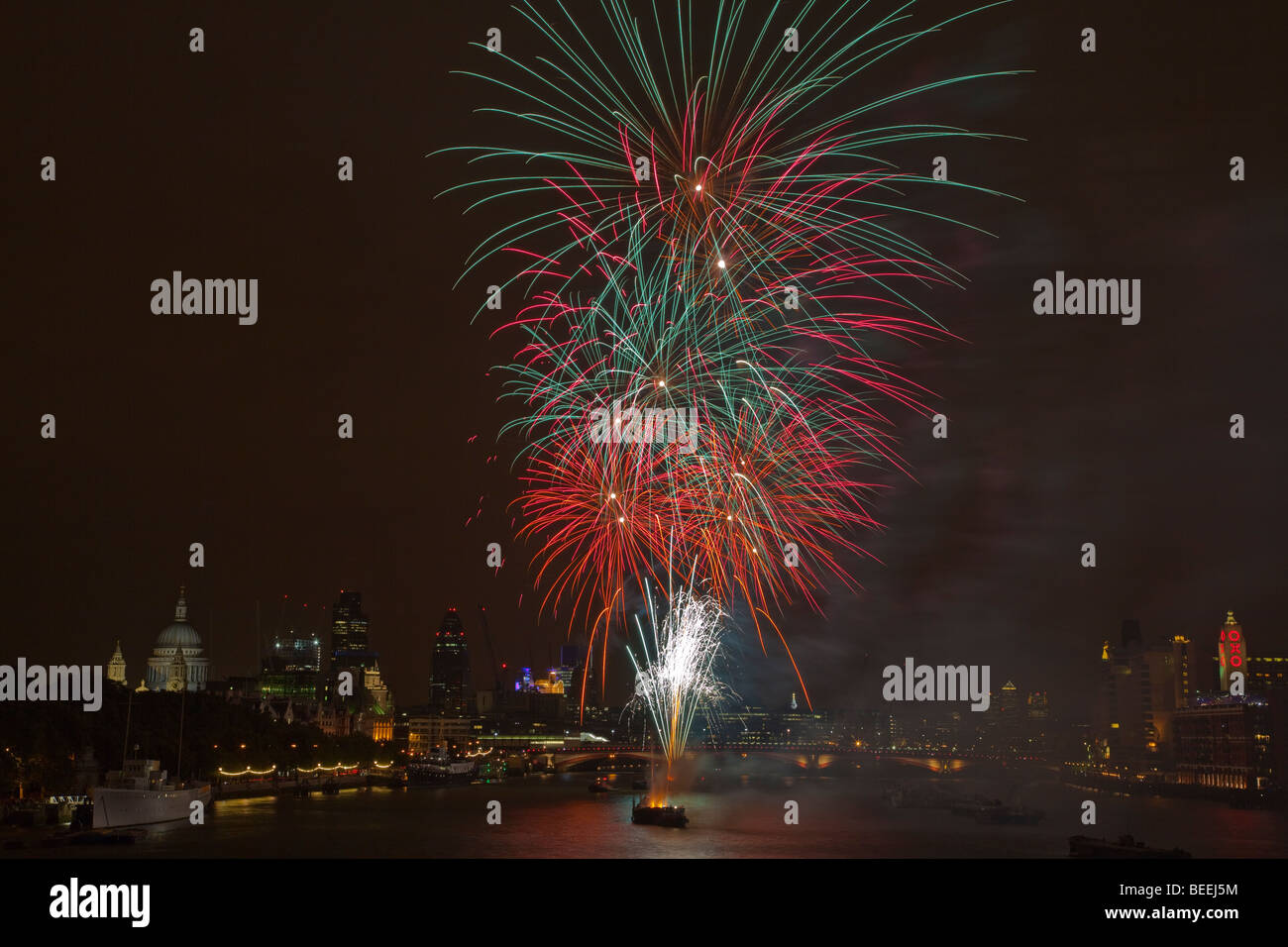 The view from Waterloo Bridge during... The Thames Festival fireworks ...