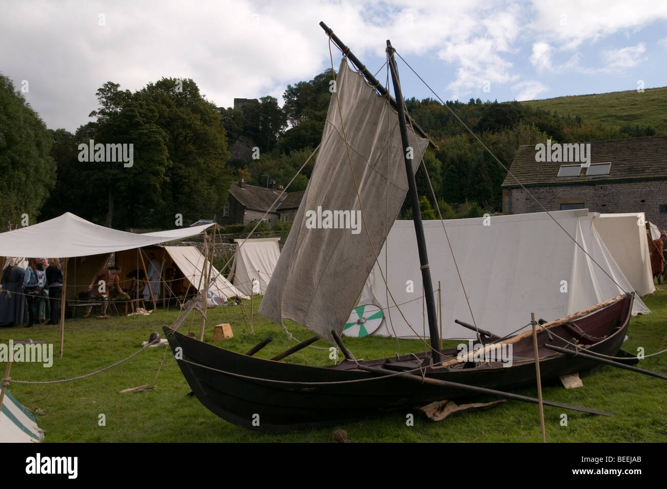 English medieval boat/ship on display in Castleton in the Peak District ...