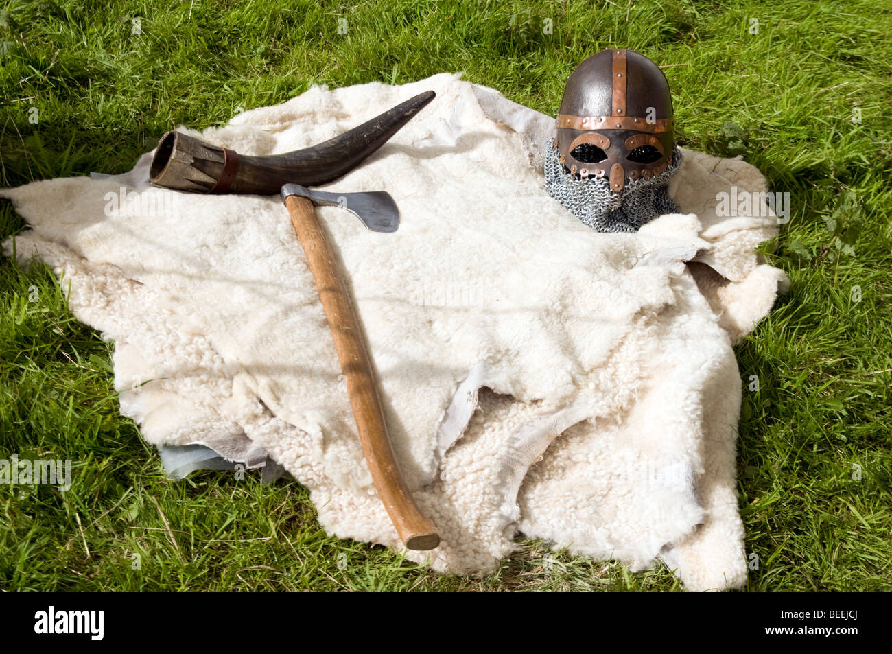 English medieval equipment on display in Castleton in the Peak District ...