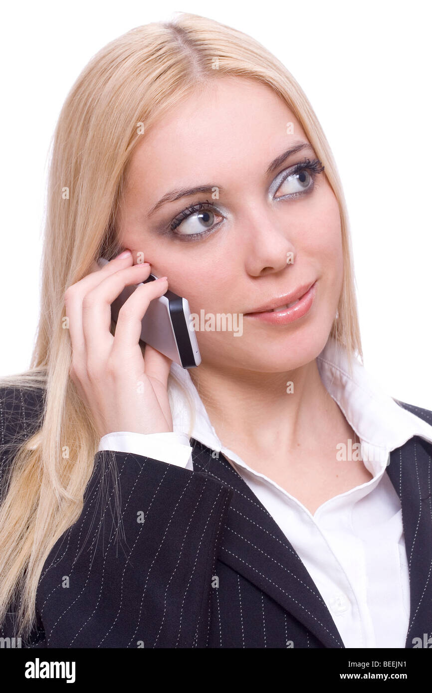 young business woman calling on a white background Stock Photo - Alamy