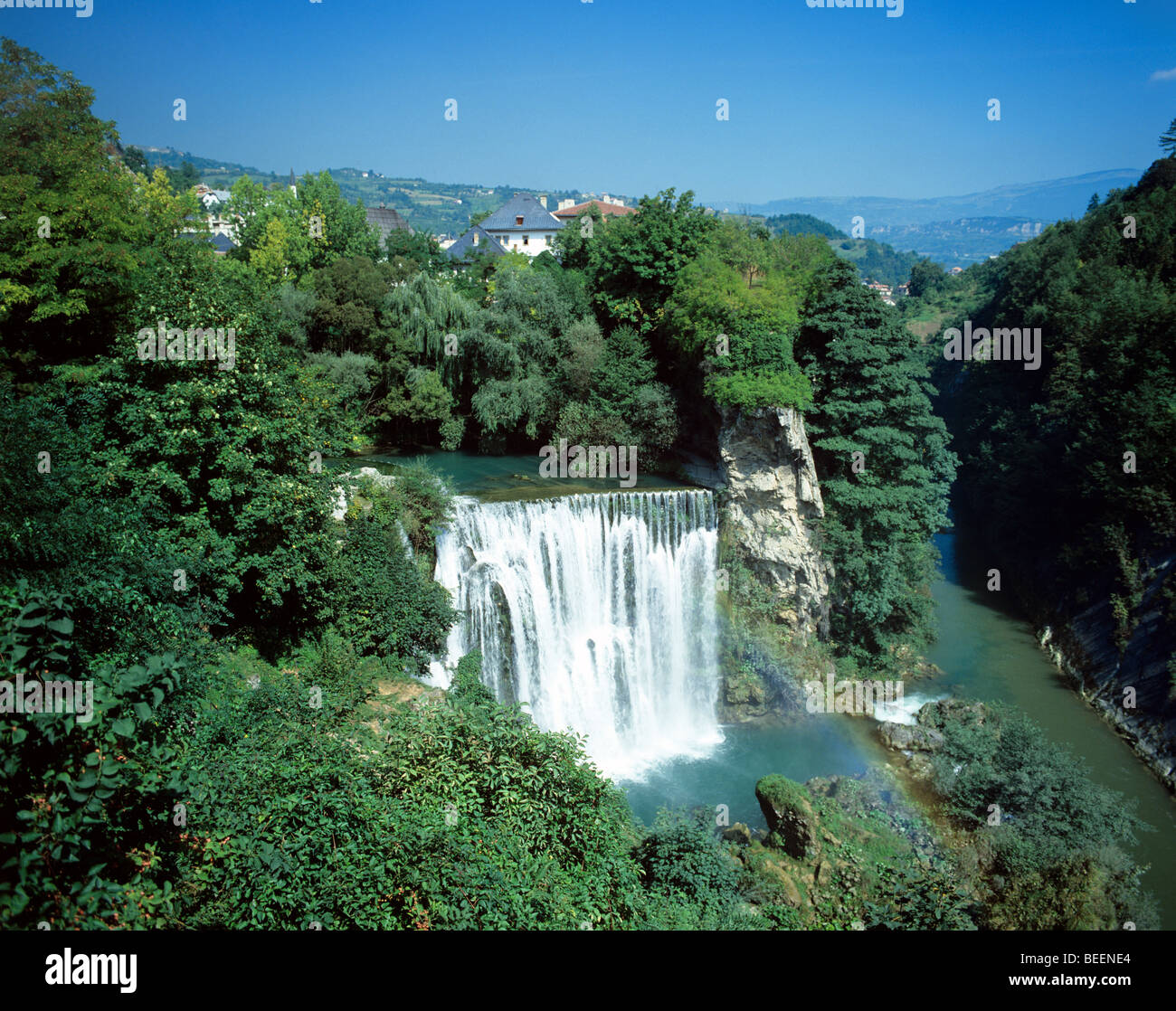 Jajce - Waterfall at the point where the River Pliva meets the River ...
