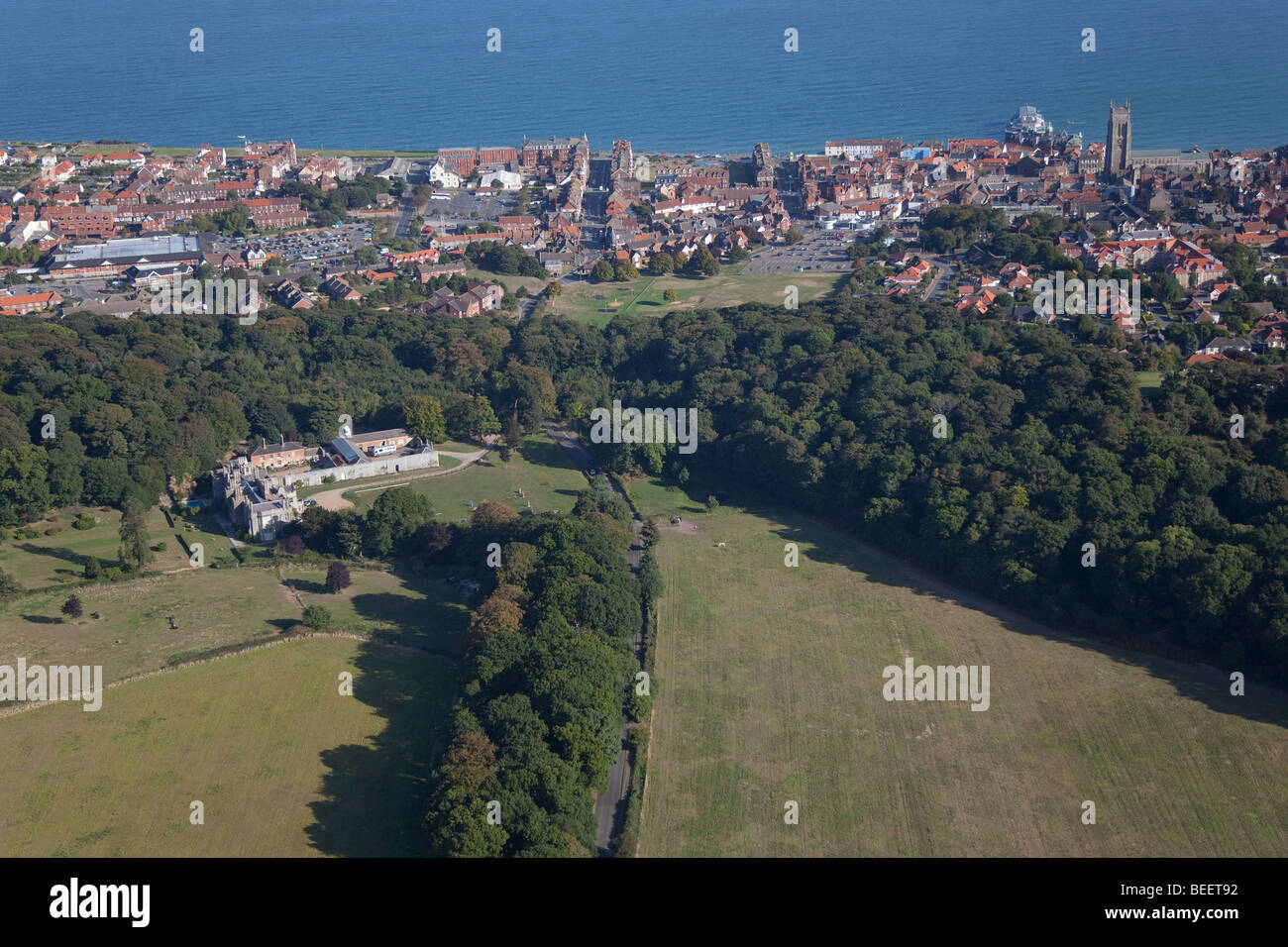 Aerial view of Cromer Hall and Town Norfolk UK Stock Photo - Alamy