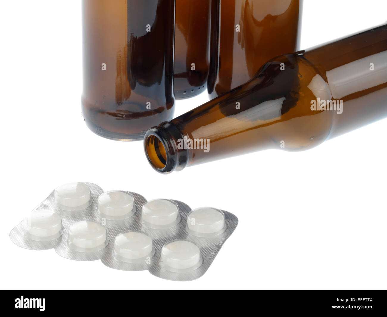 Empty beer bottle and pills hi-res stock photography and images - Alamy
