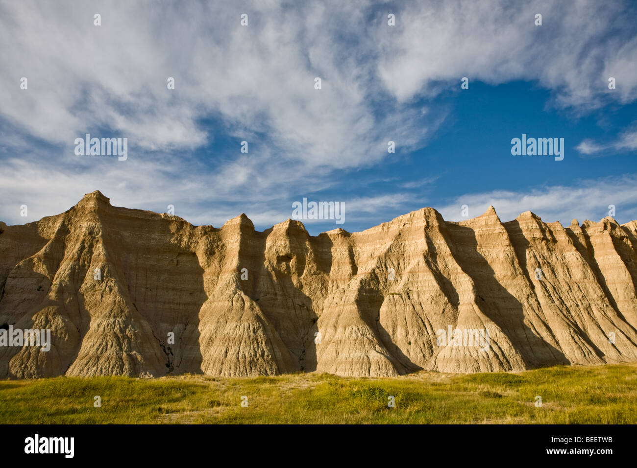 Eroded buttes pinnacles and spires in Badlands National Park, South ...
