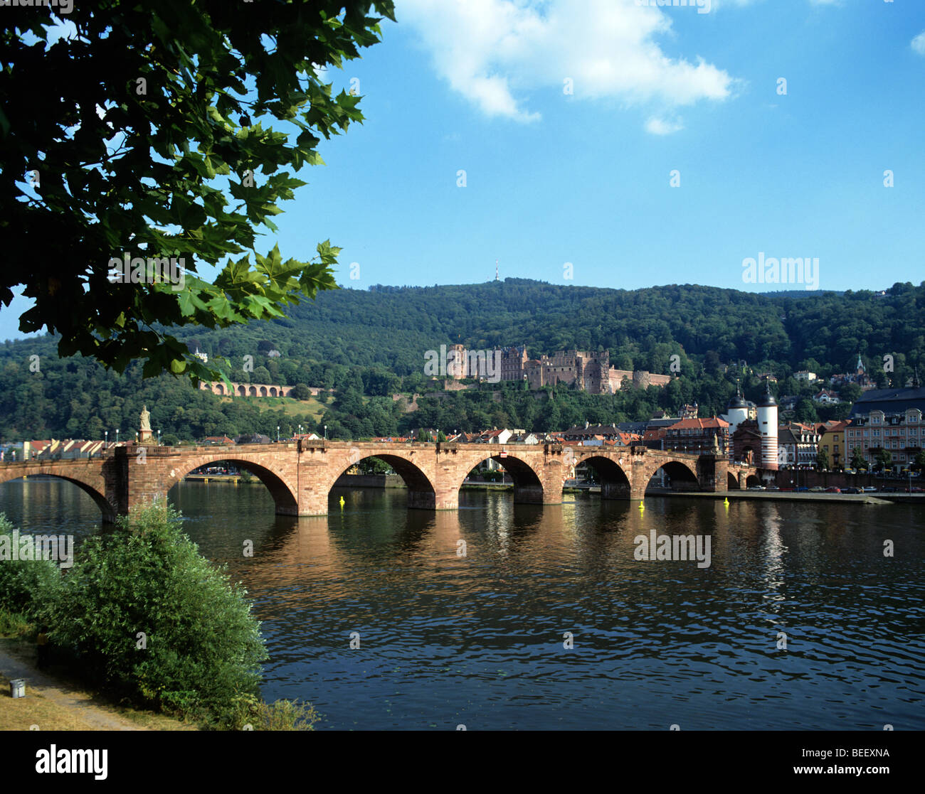Stone arched bridge crossing the River Necker at Heidelberg Stock Photo ...