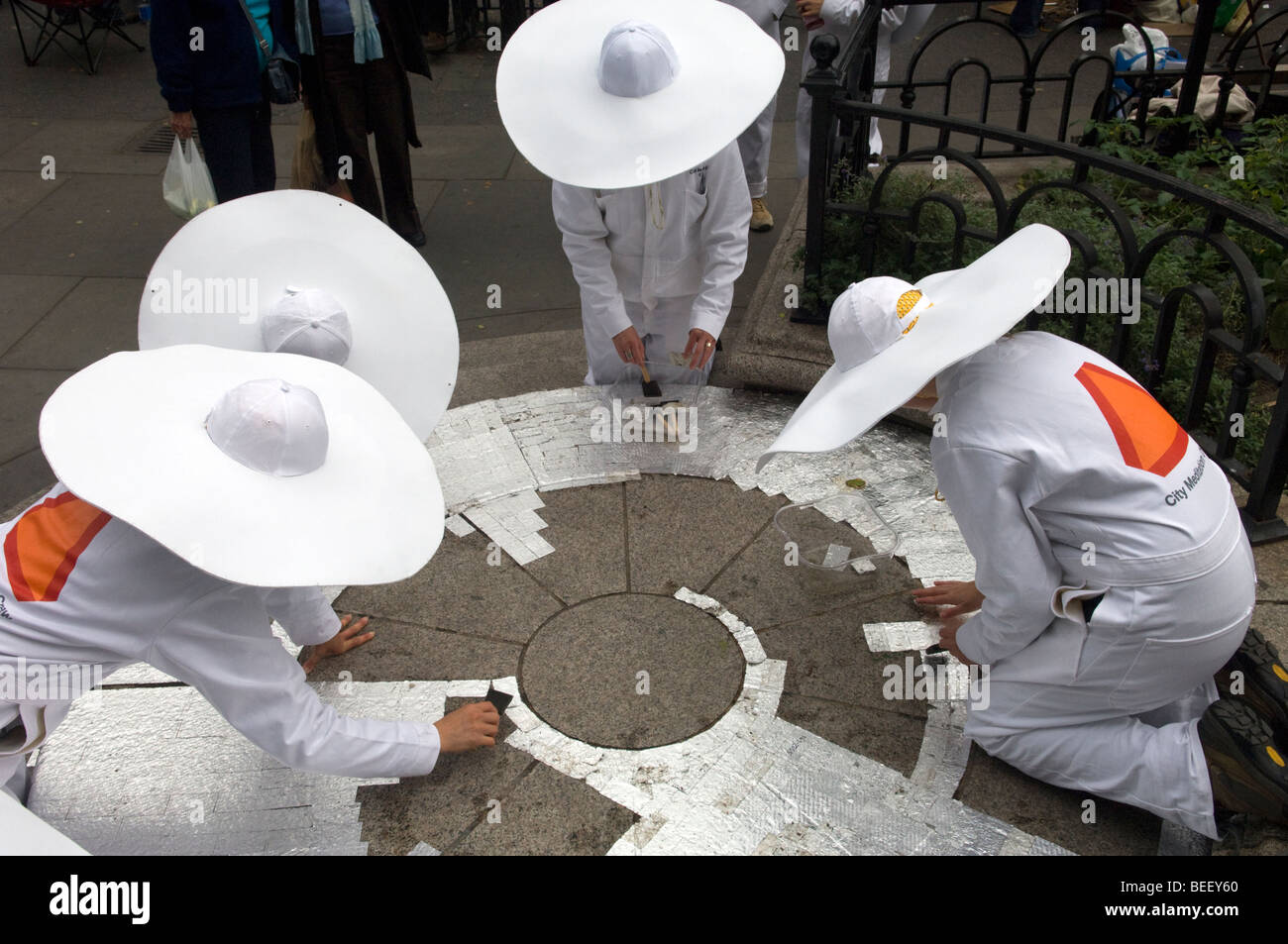 City Meditation Crew creates a Radiant Circle of silver foil on Ghandi ...