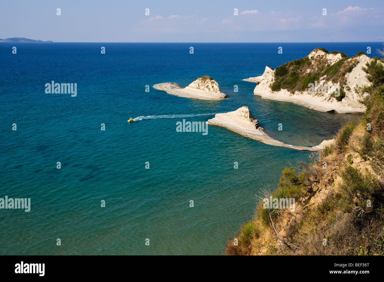 the famous sandstone cliffs at Cape Drastis, northern coast of Corfu ...
