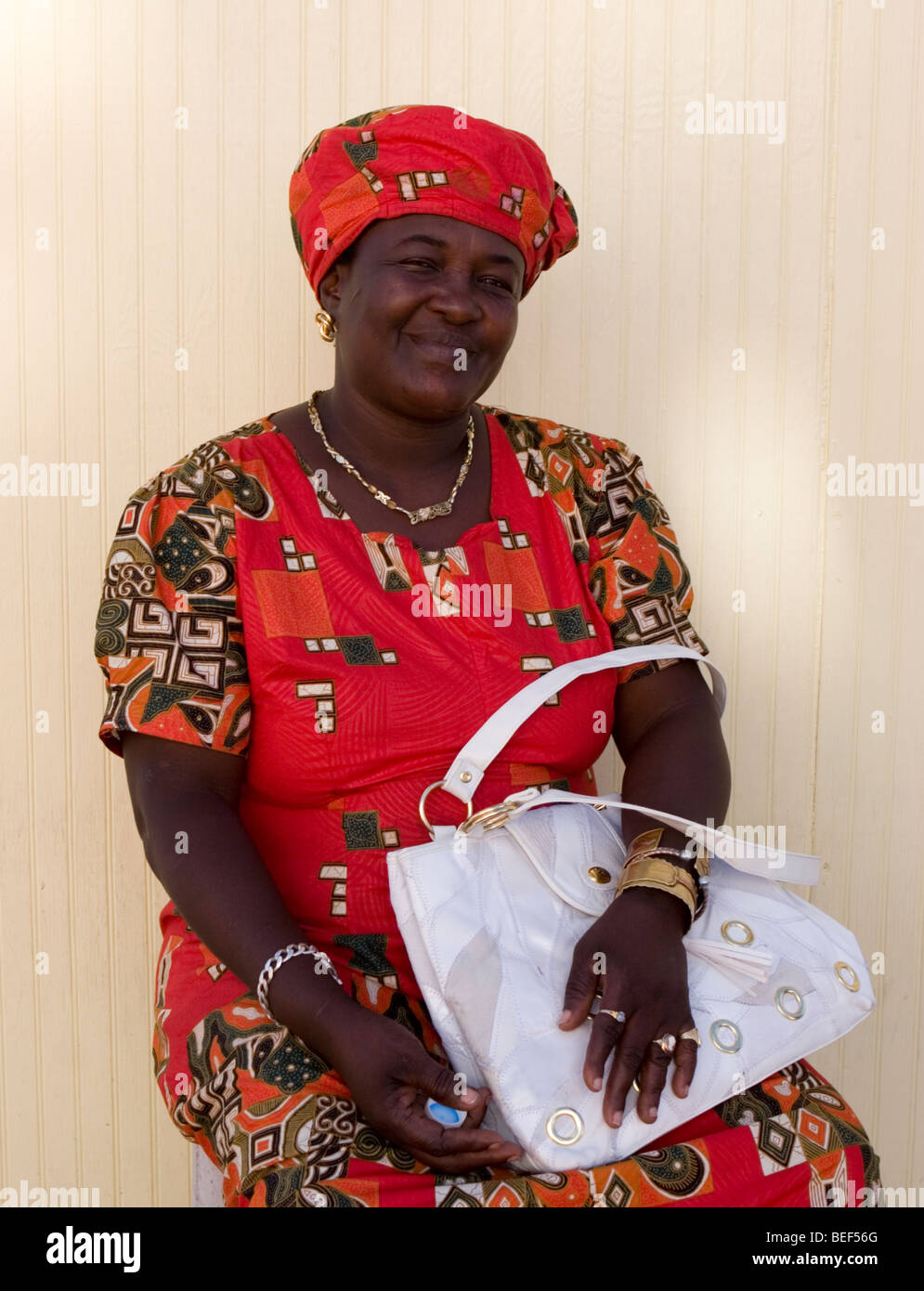 Portrait of elegant woman in St. George's, Grenada's capital city ...