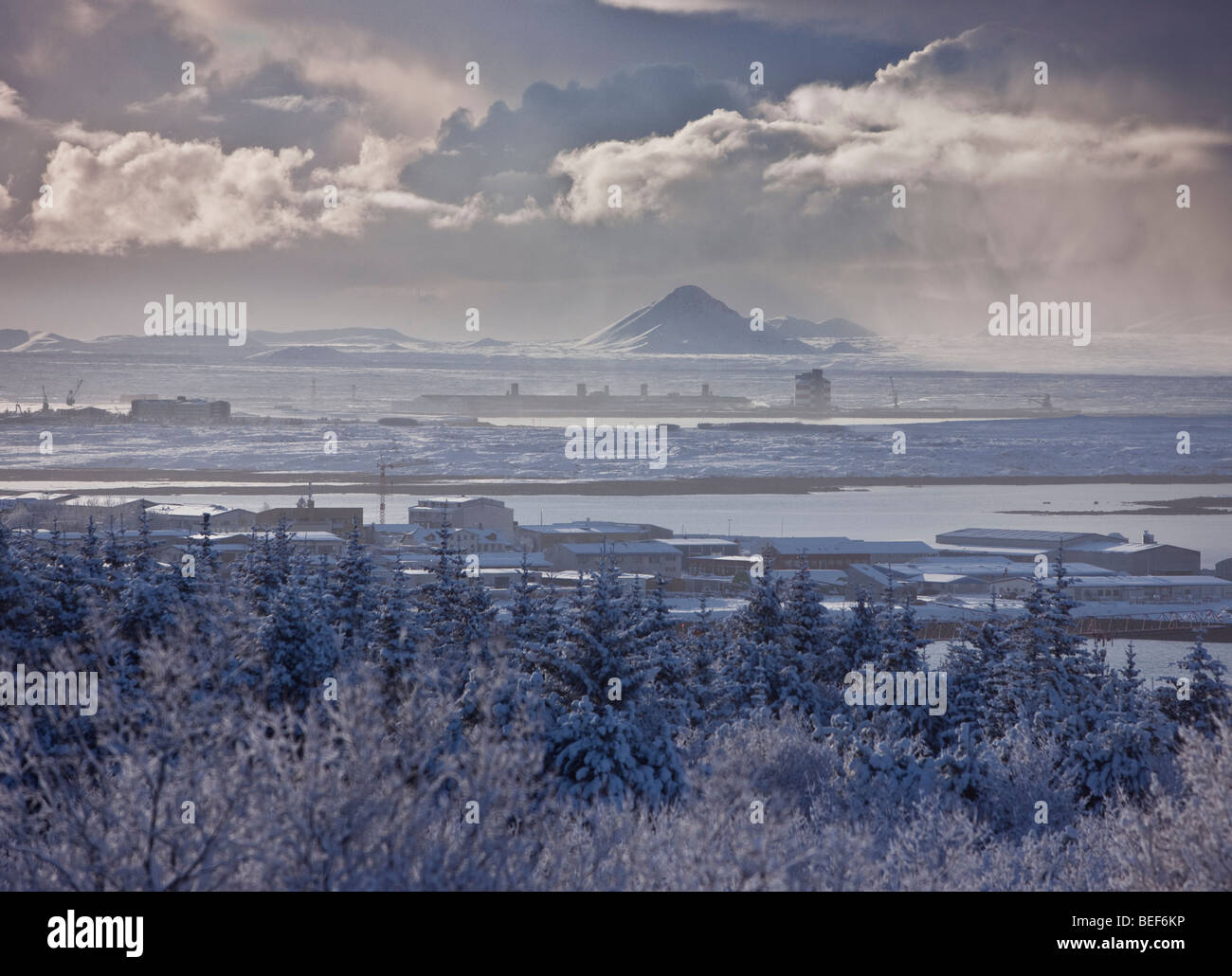 Winter, factory and volcano, Reykjanes Peninsula Iceland Stock Photo ...