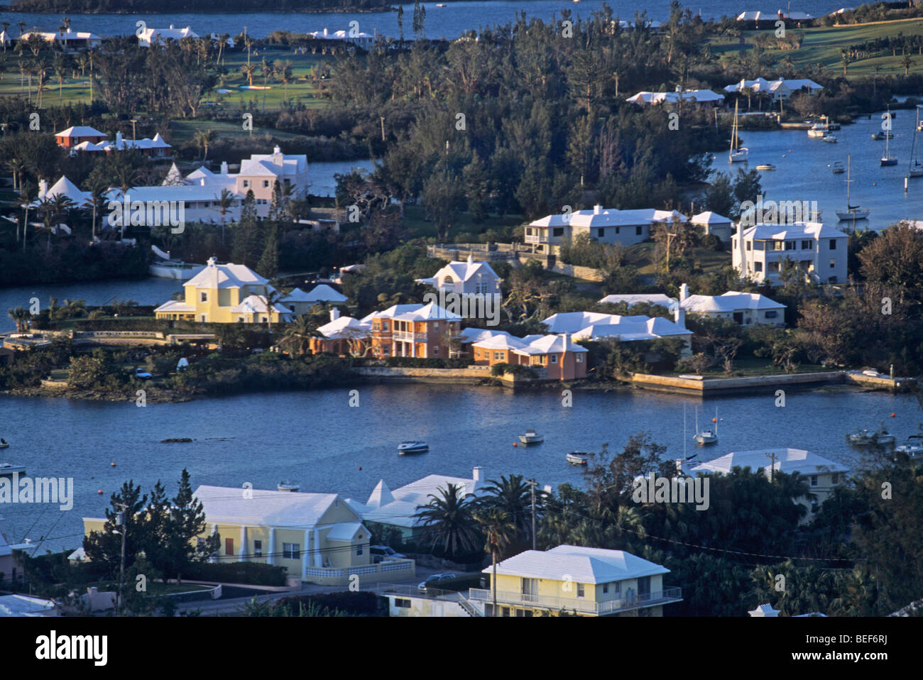 sunset view of a lagoon village in Bermuda island Stock Photo - Alamy