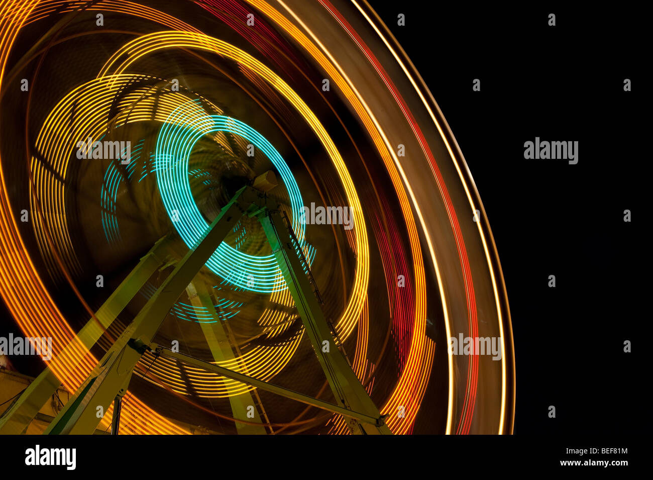 Ferris wheel in motion close up of light streaks Evergreen State Fair ...