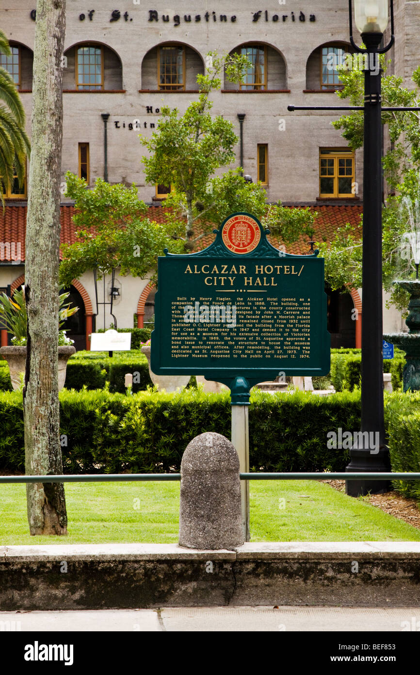 Historic sign in front Alcazar Hotel and St. Augustine City Hall, St ...