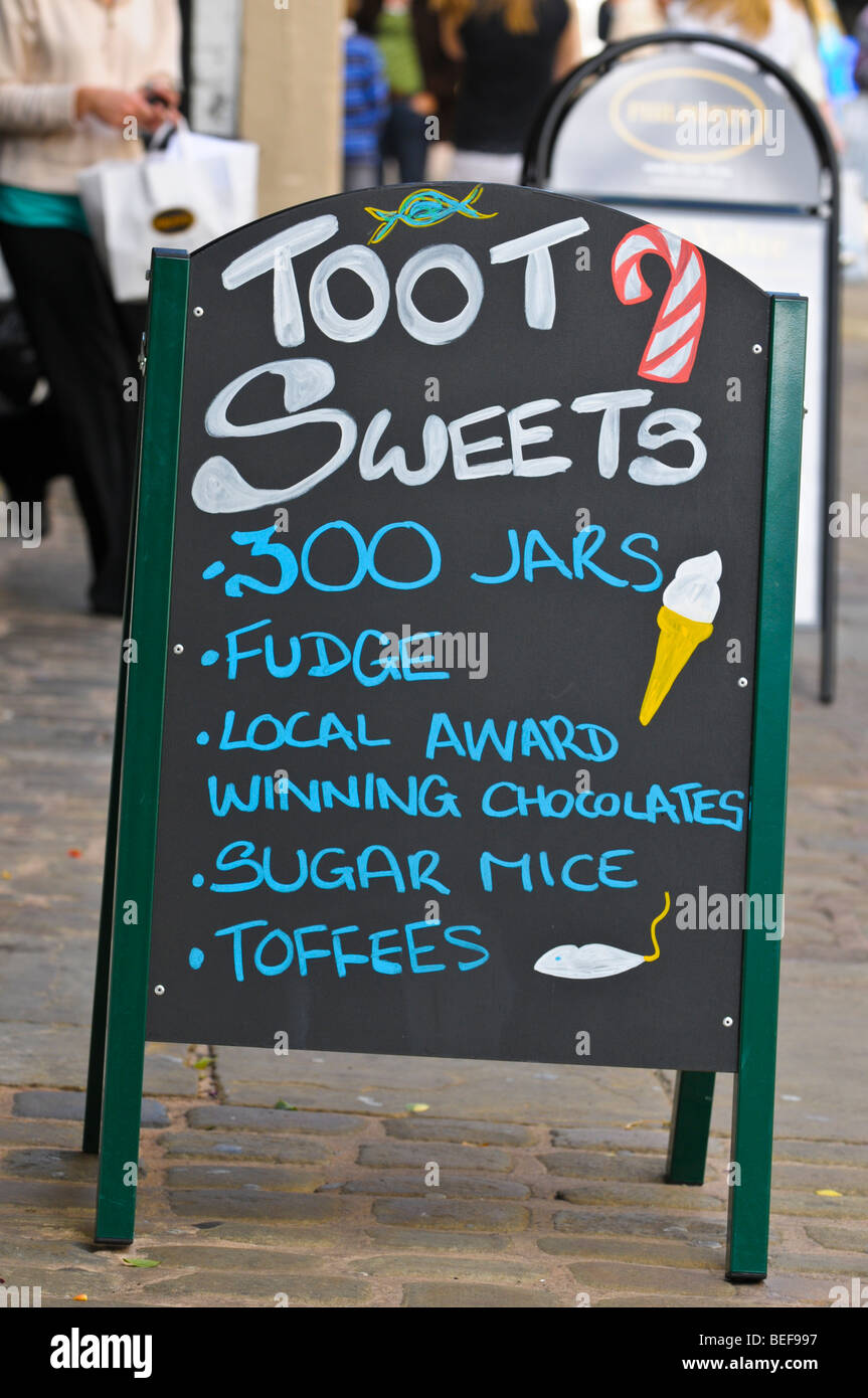 Sweet shop sign in Butchers Row Shrewsbury Shropshire Stock Photo - Alamy