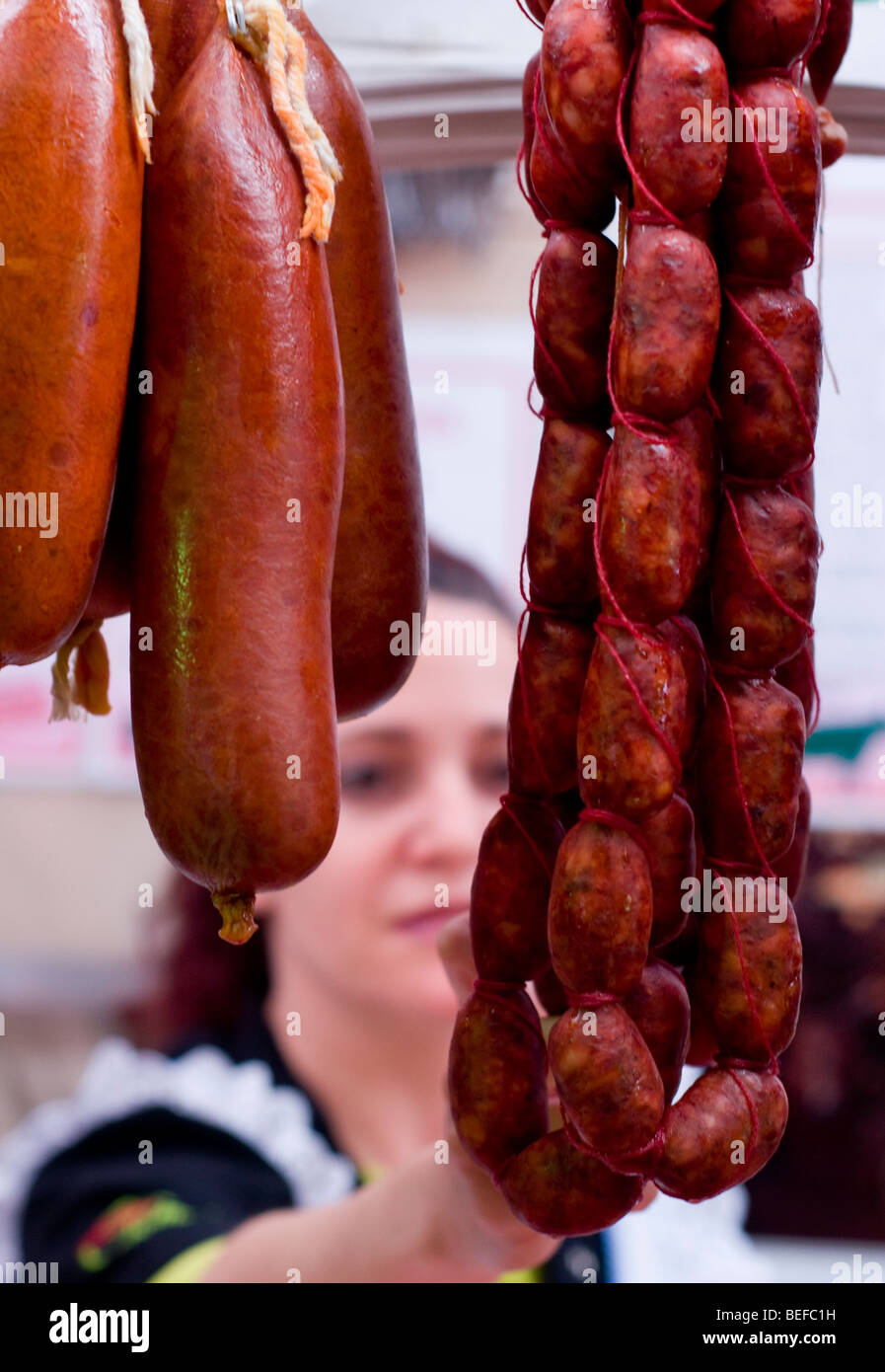 String of sausages hi-res stock photography and images - Alamy