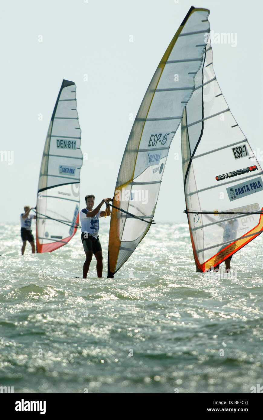 group of windsurfers wait for the start at the Formula Windsurfing ...