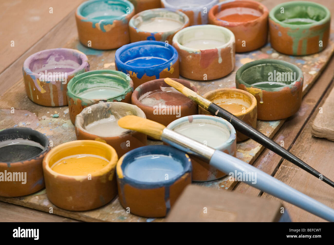 Pottery paint in a potter's studio in Peru Stock Photo - Alamy
