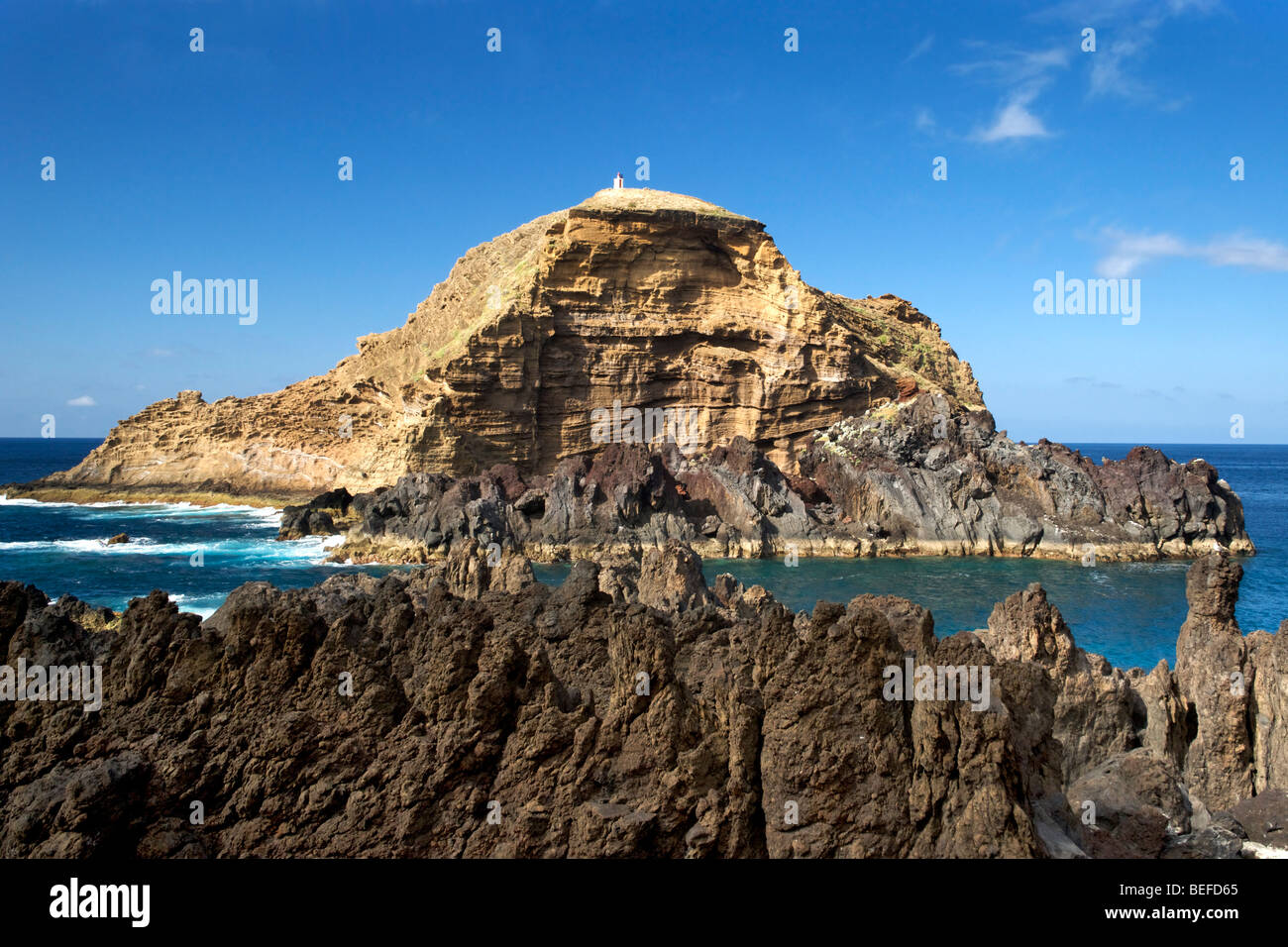 Rocky, volcanic landscape at Porto Moniz on the island of Madeira Stock ...
