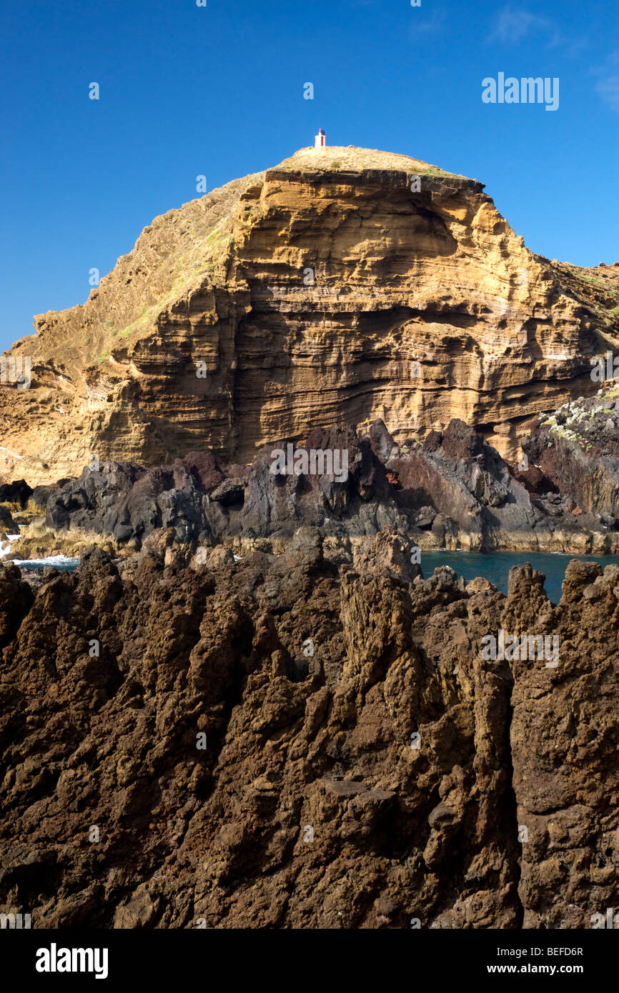 Rocky, volcanic landscape at Porto Moniz on the island of Madeira Stock ...