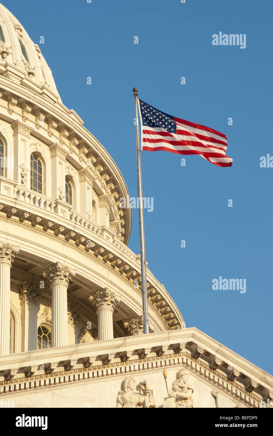 American Flag flying over the U.S. Capitol in Washington D.C Stock ...