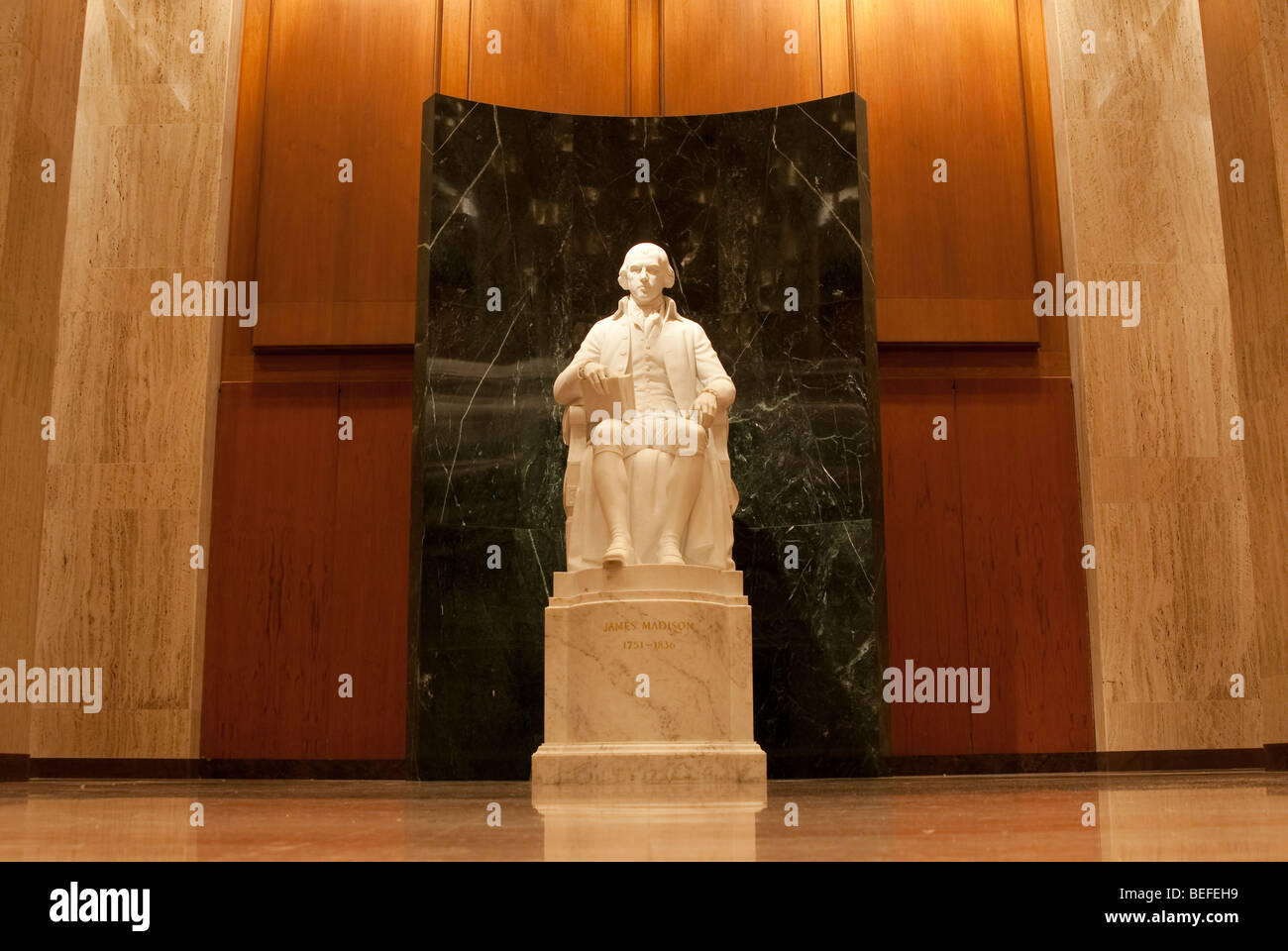 Statue of James Madison inside the Library of Congress Madison Building ...