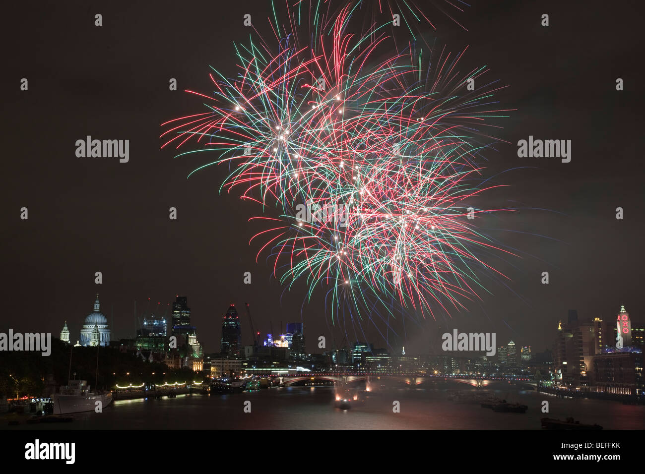 The view from Waterloo Bridge during... The Thames Festival fireworks ...