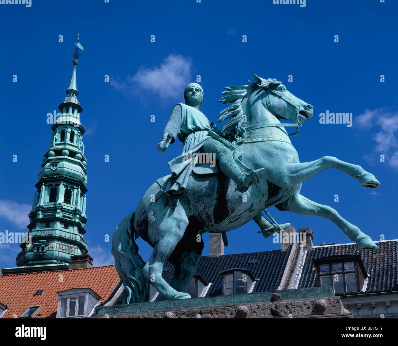 Statue of Bishop Absalon and St Nicholas Church Copenhagen Denmark ...